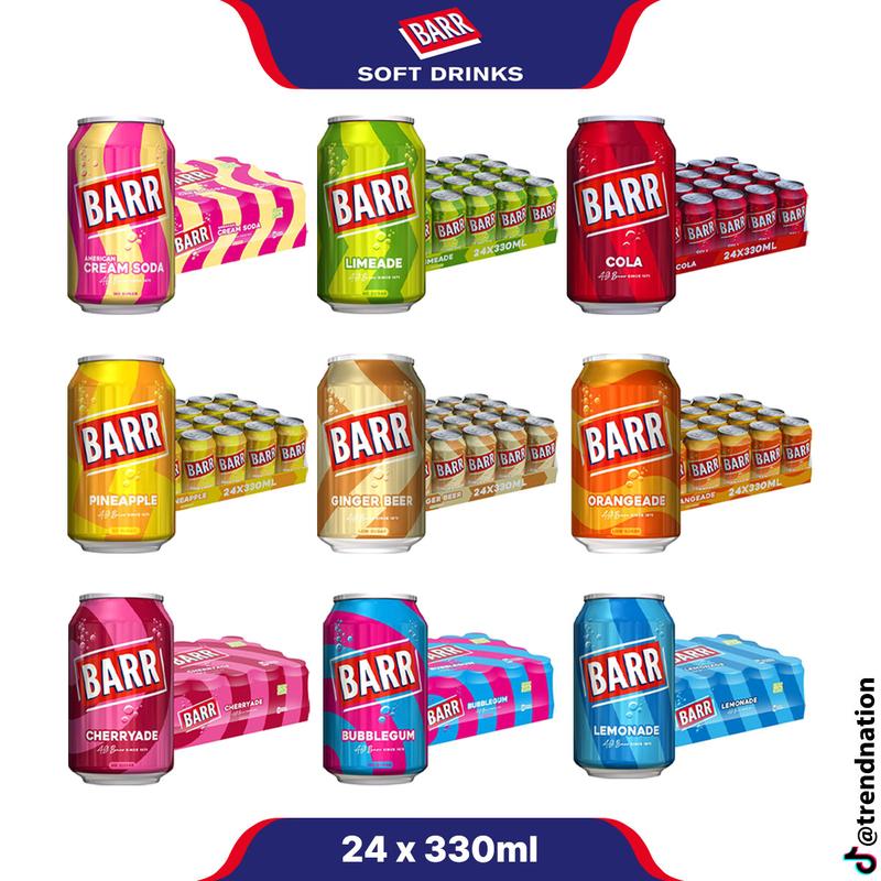 Barr Soft Drink Flavoured Fizzy Soda Drink 24 x 330ml Cans Beverage ...